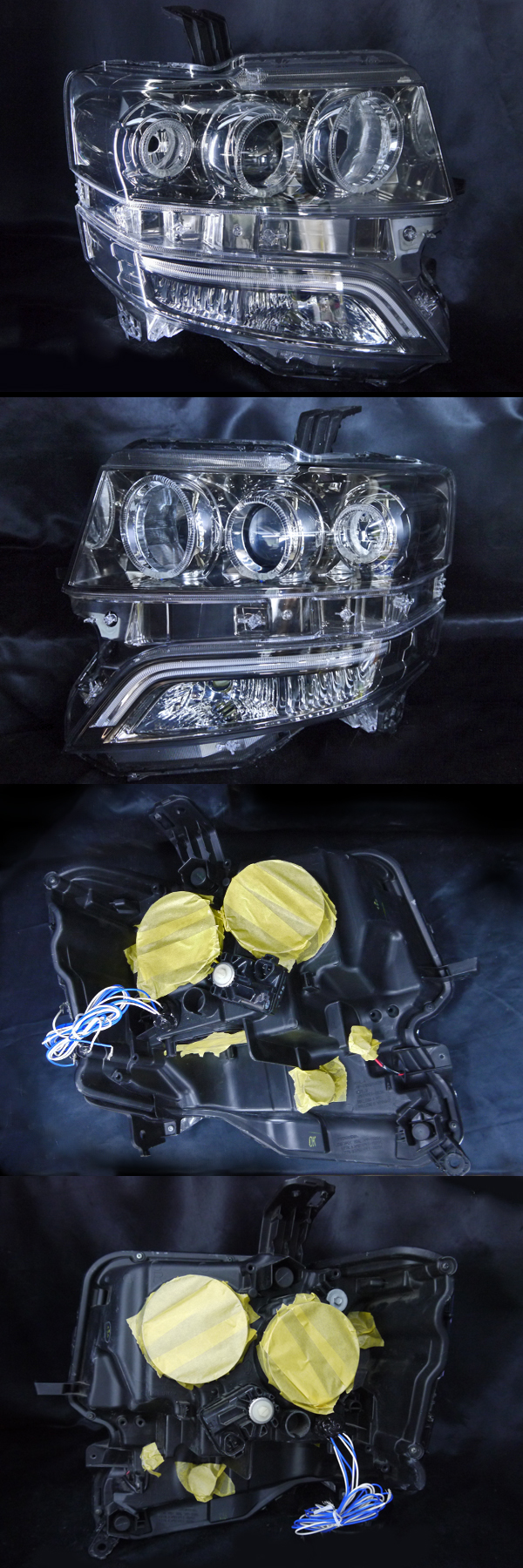 ホンダ JF1/JF2 N-BOX カスタム 純正HID車用 純正ドレスアップヘッドライト 純正青色LEDイルミライン 6連高輝度白色LEDイカリング | ガレージエバーグリーン